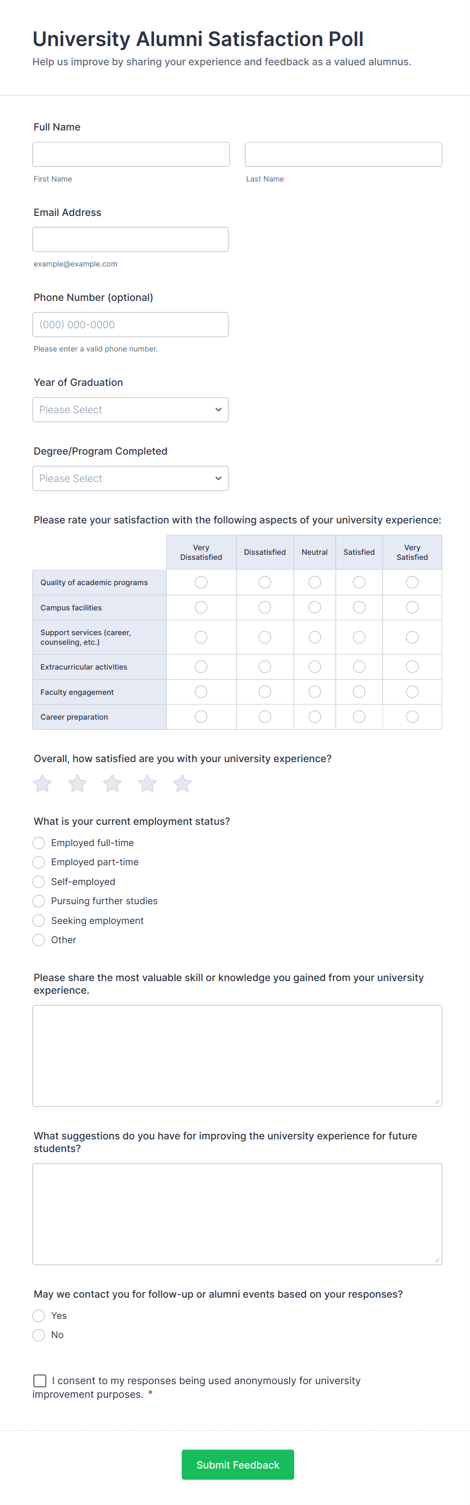 University Alumni Satisfaction Poll Form Template | Jotform