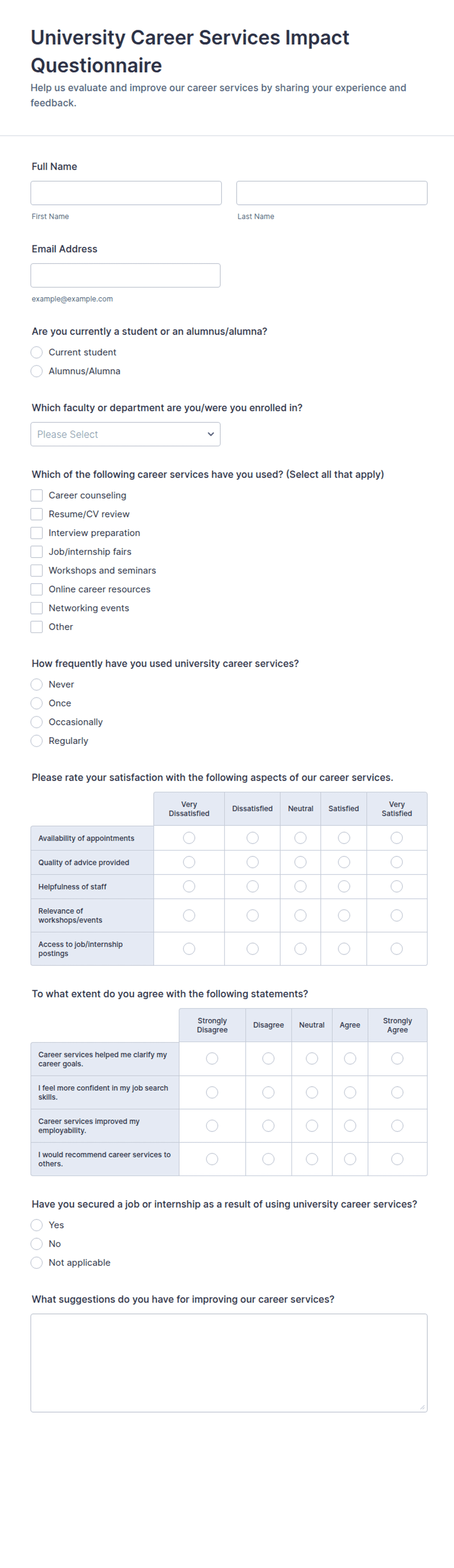 University Career Services Impact Questionnaire Form Template | Jotform