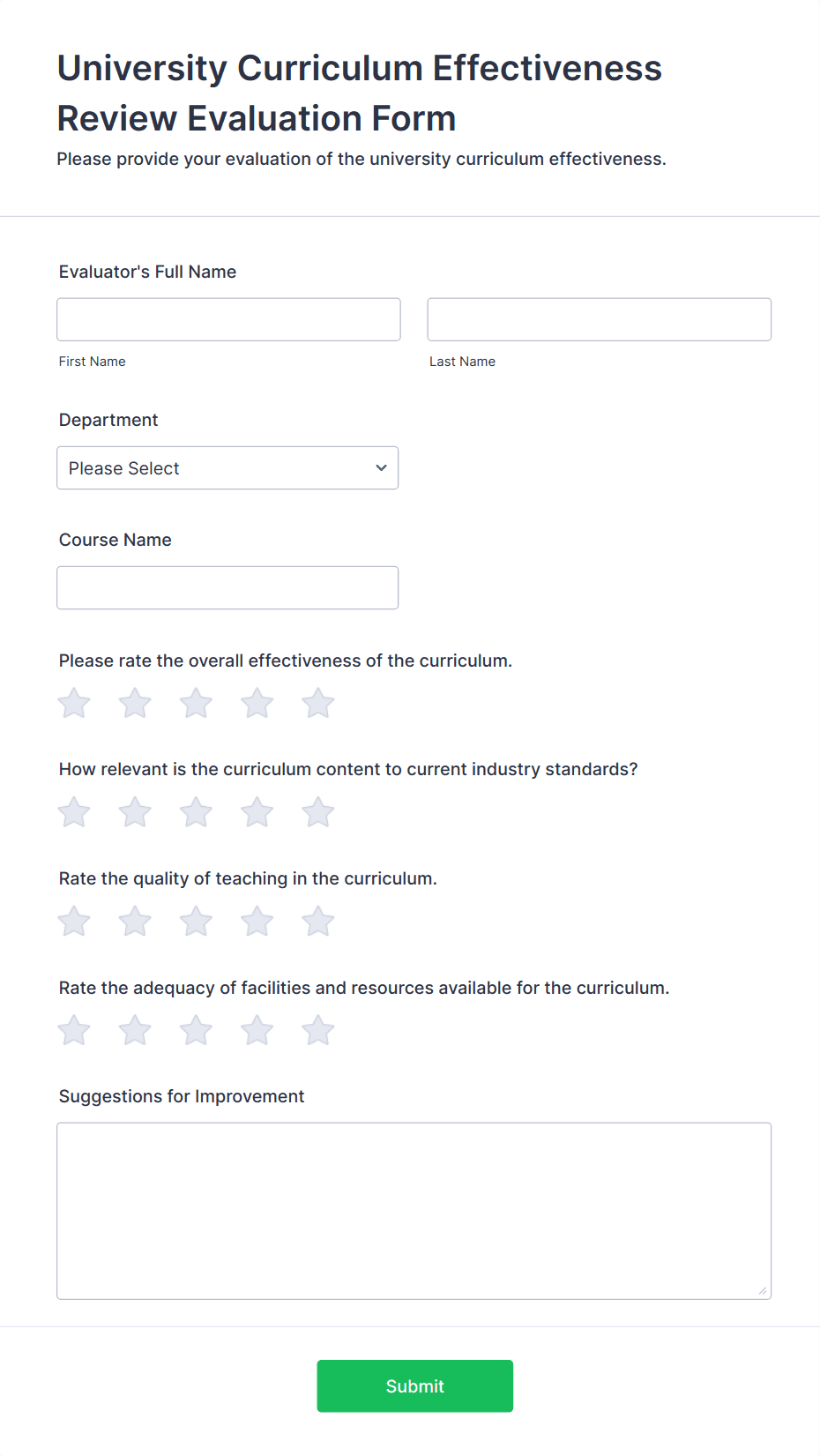 University Curriculum Effectiveness Review Evaluation Form Template | Jotform
