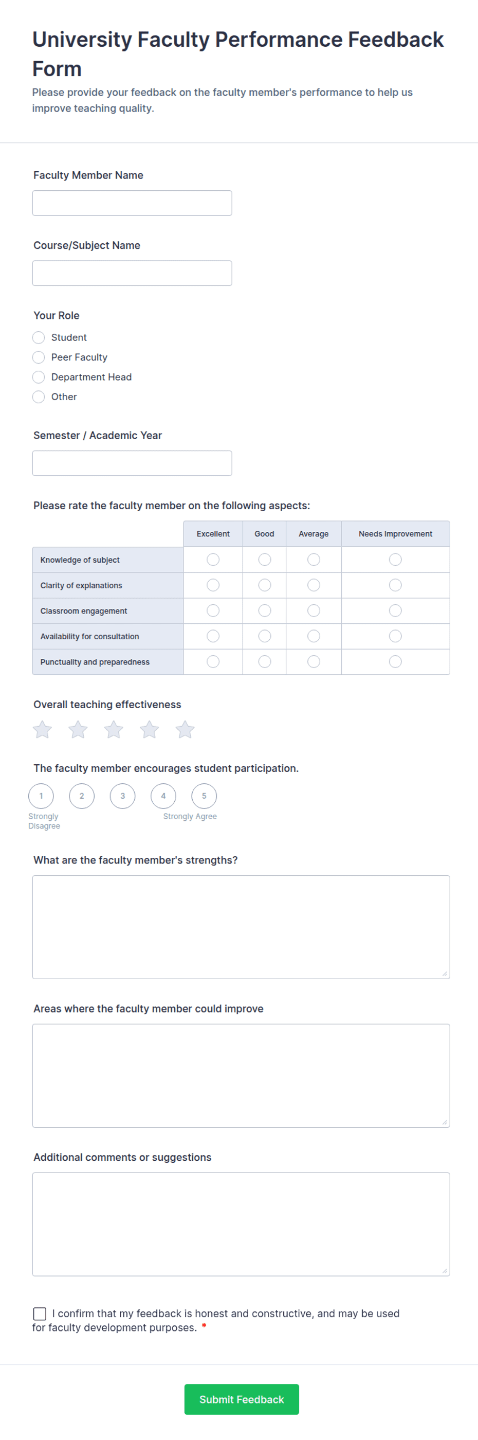 University Faculty Performance Feedback Form Template | Jotform