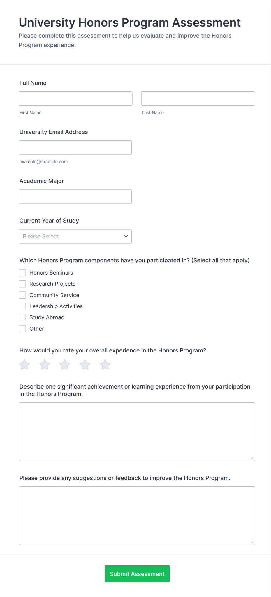 University Honors Program Assessment Form Template | Jotform