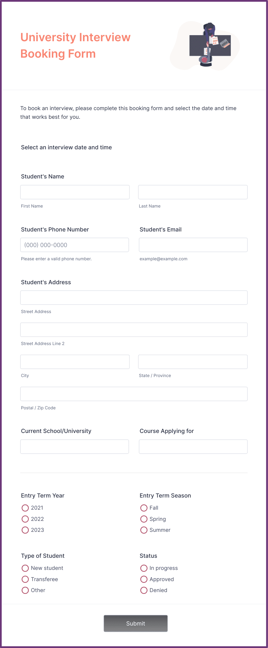 University Interview Booking Form Template | Jotform