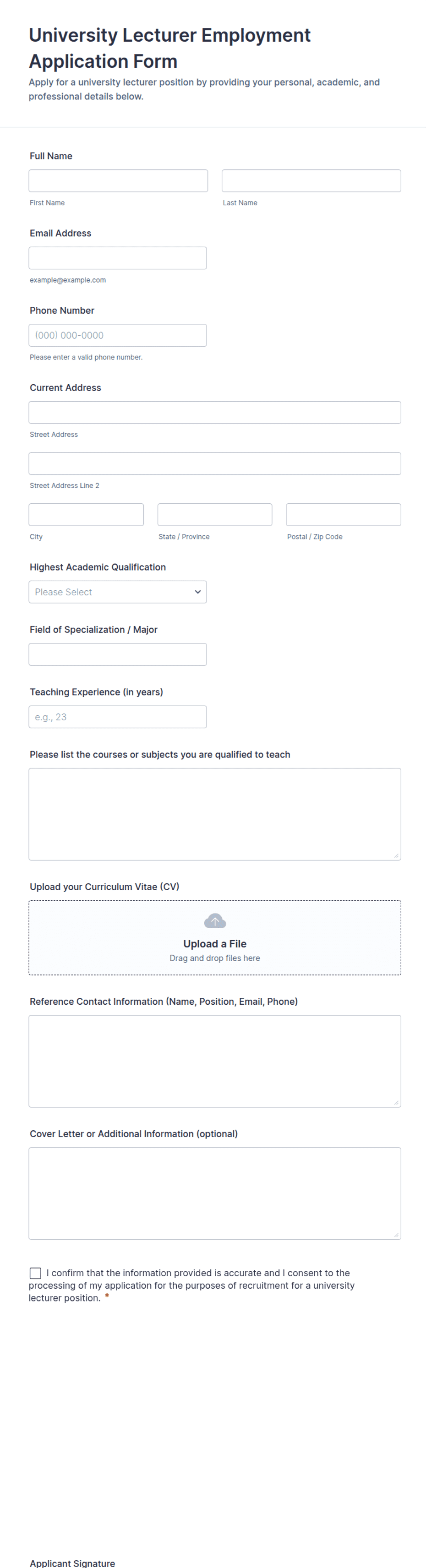 University Lecturer Employment Application Form Template | Jotform