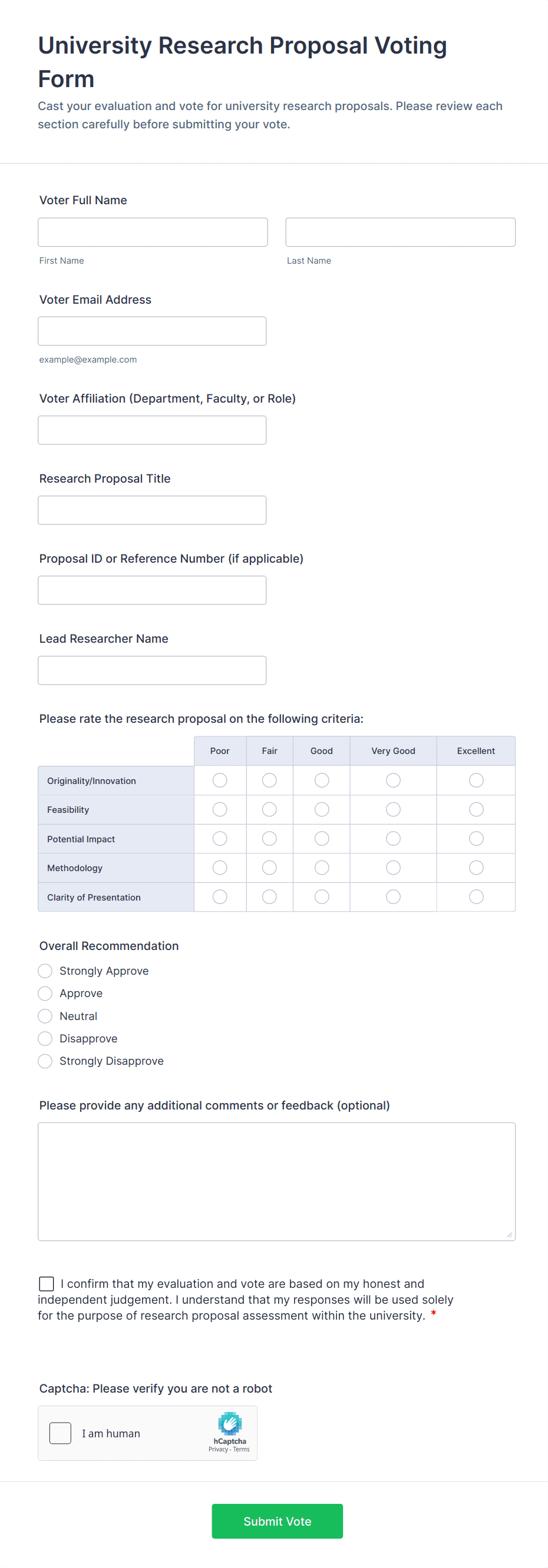 University Research Proposal Voting Form Form Template | Jotform