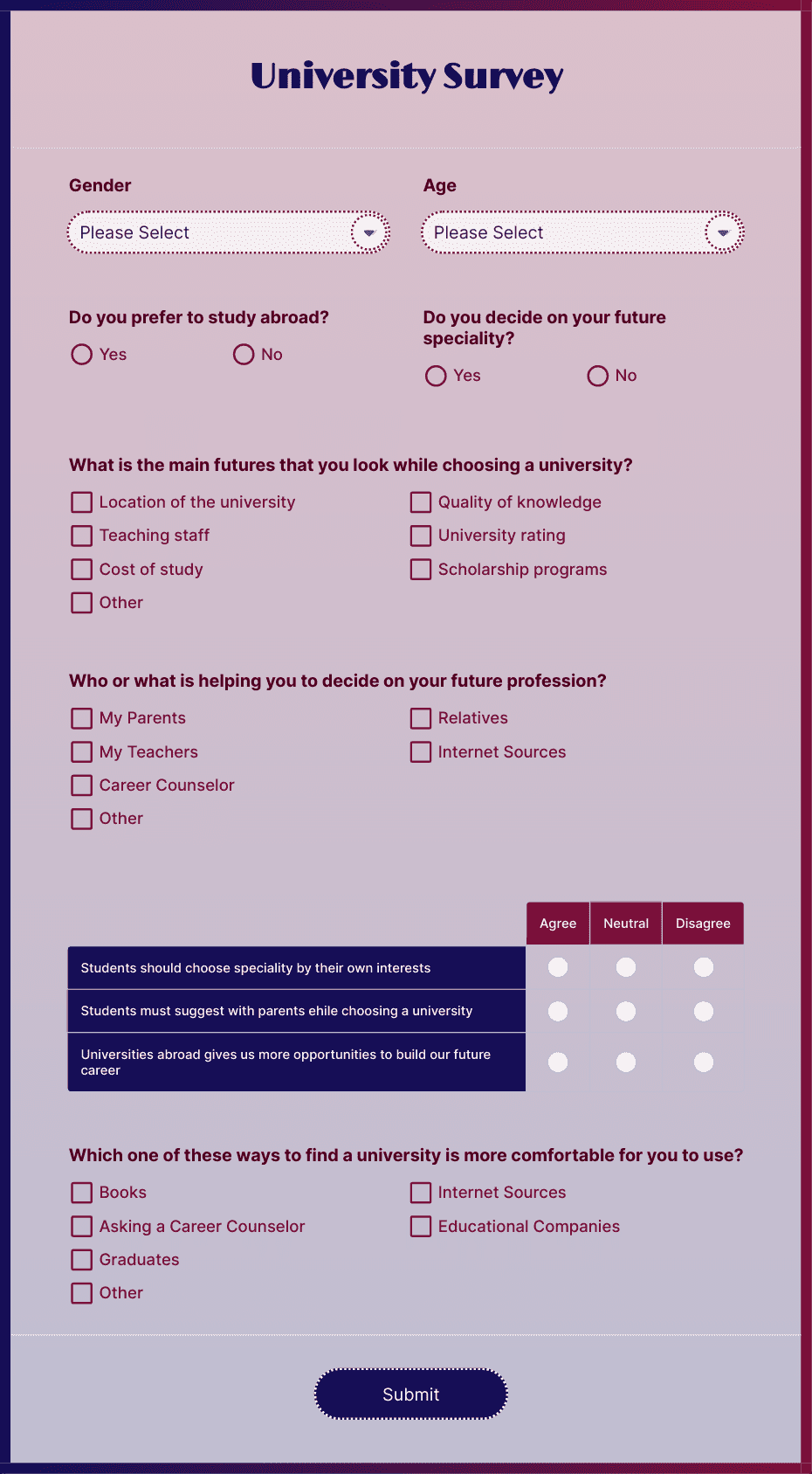 University Preferences Survey Form Template | Jotform
