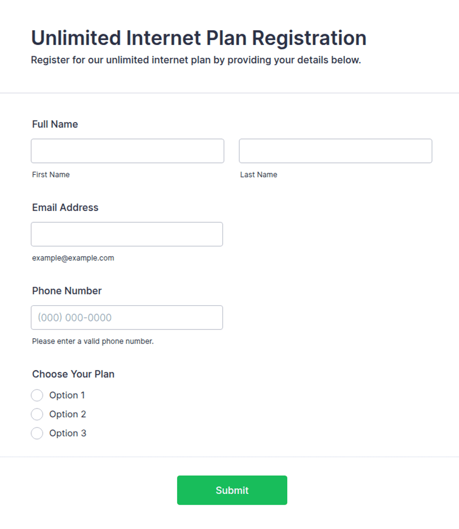 Unlimited Internet Plan Registration Form Template | Jotform