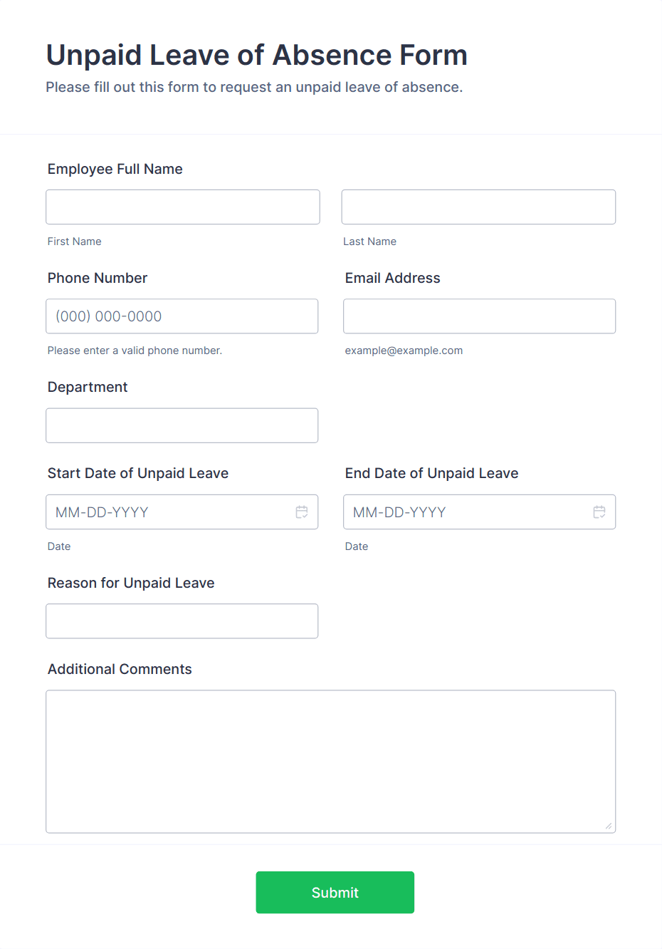 Unpaid Leave of Absence Form Template | Jotform