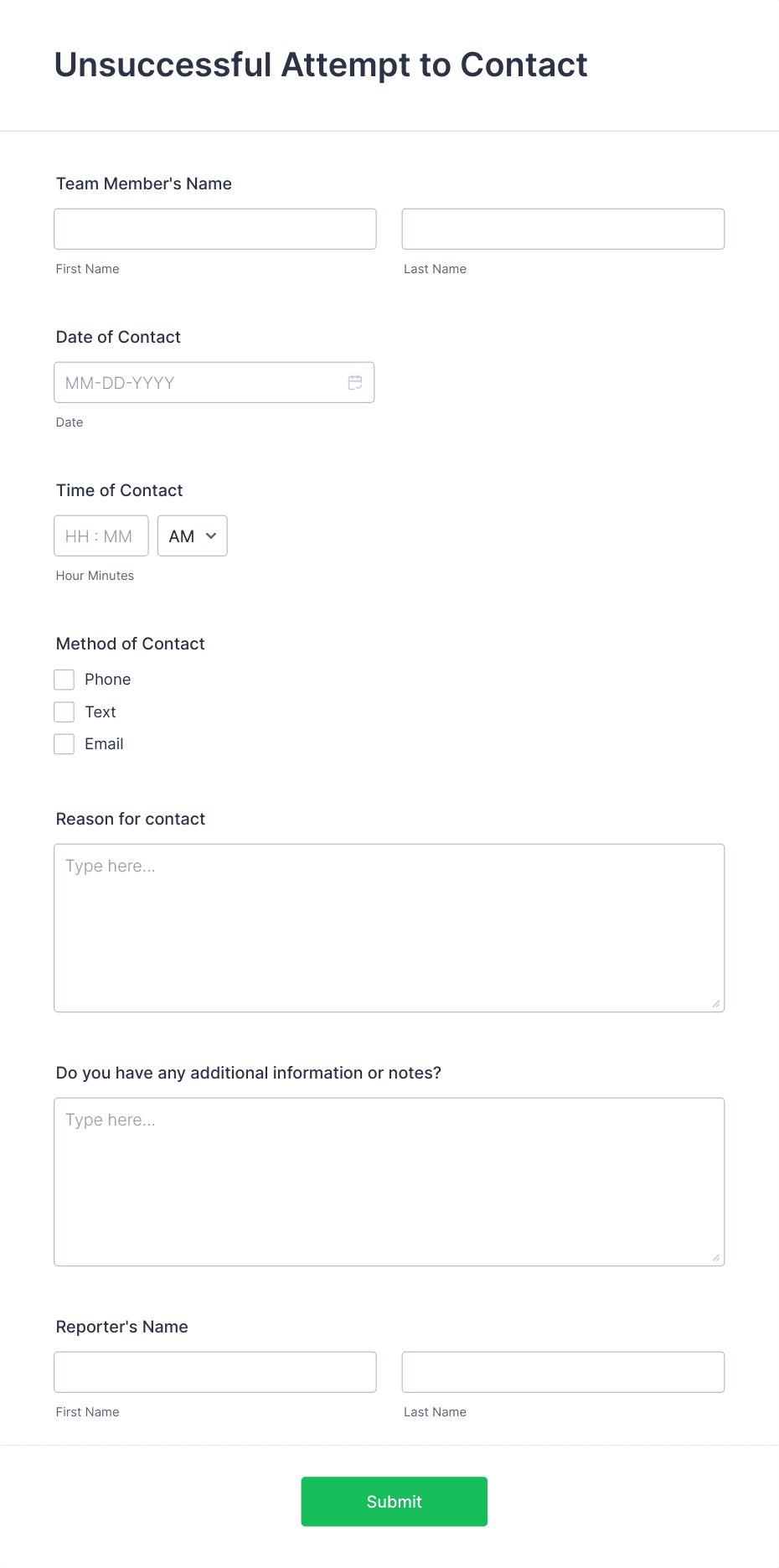 Unsuccessful Attempt to Contact Form Template | Jotform