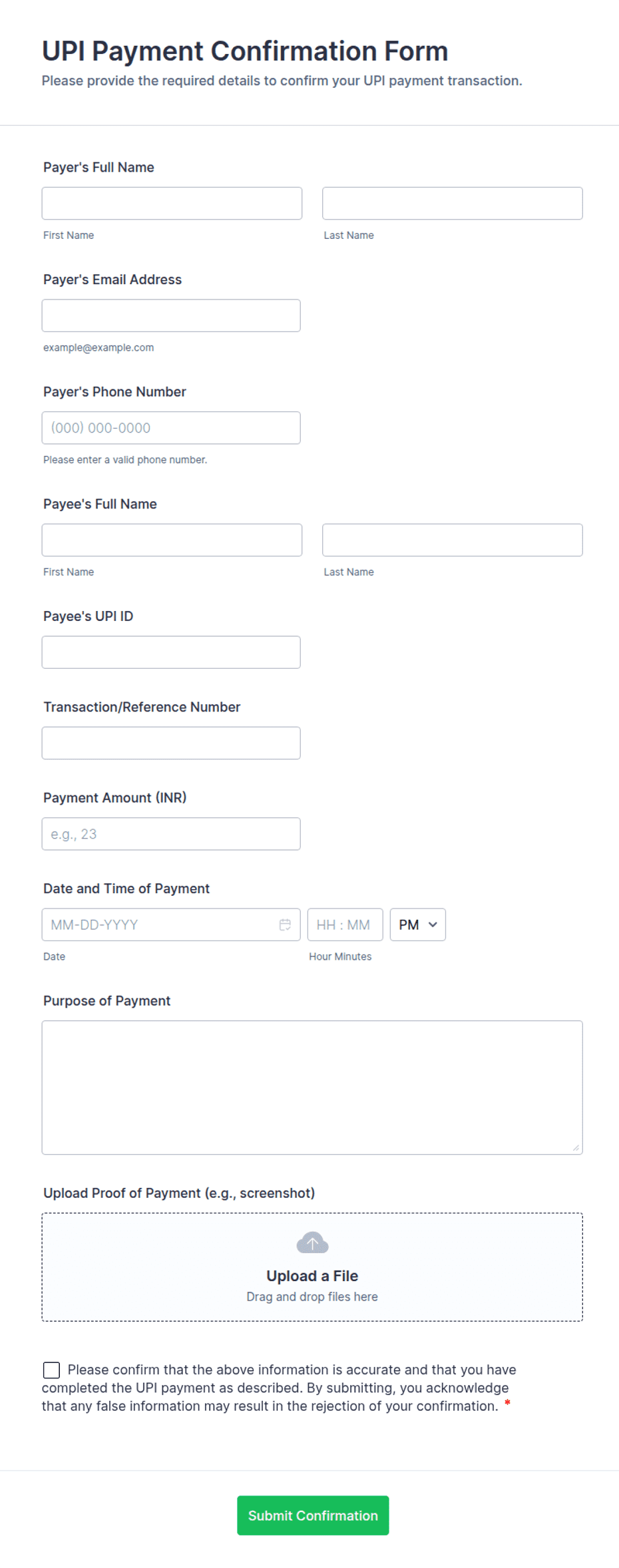 UPI Payment Confirmation Form Template | Jotform