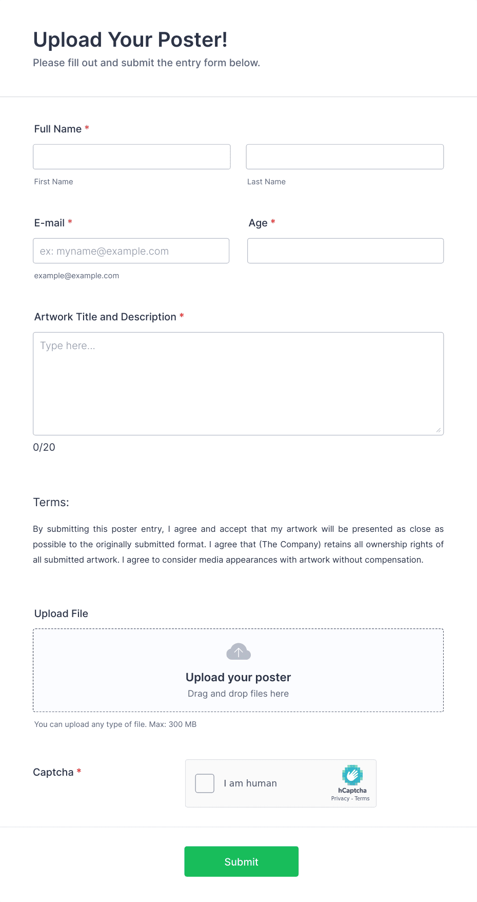 Upload Form - Upload Entry Poster Form Template | Jotform