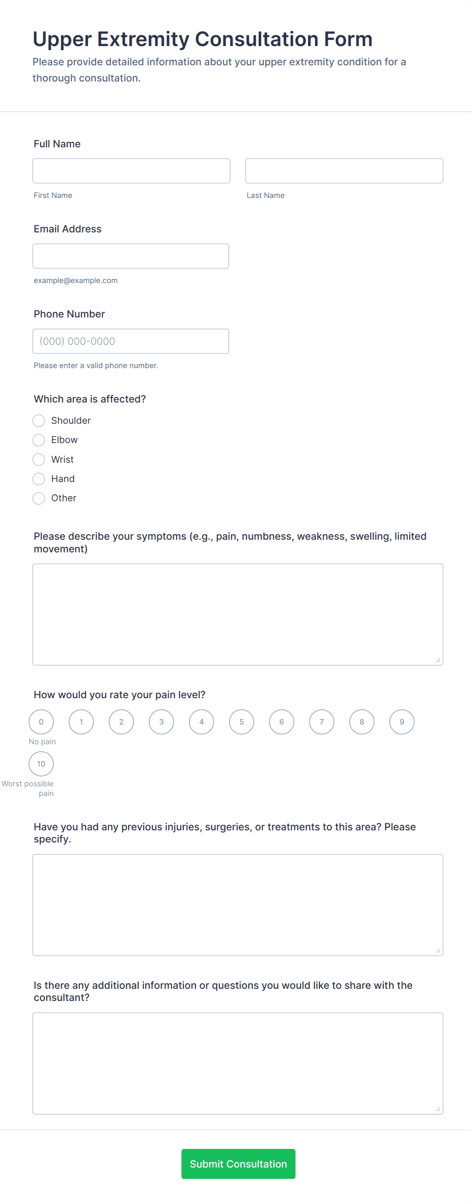 Upper Extremity Consultation Form Template | Jotform