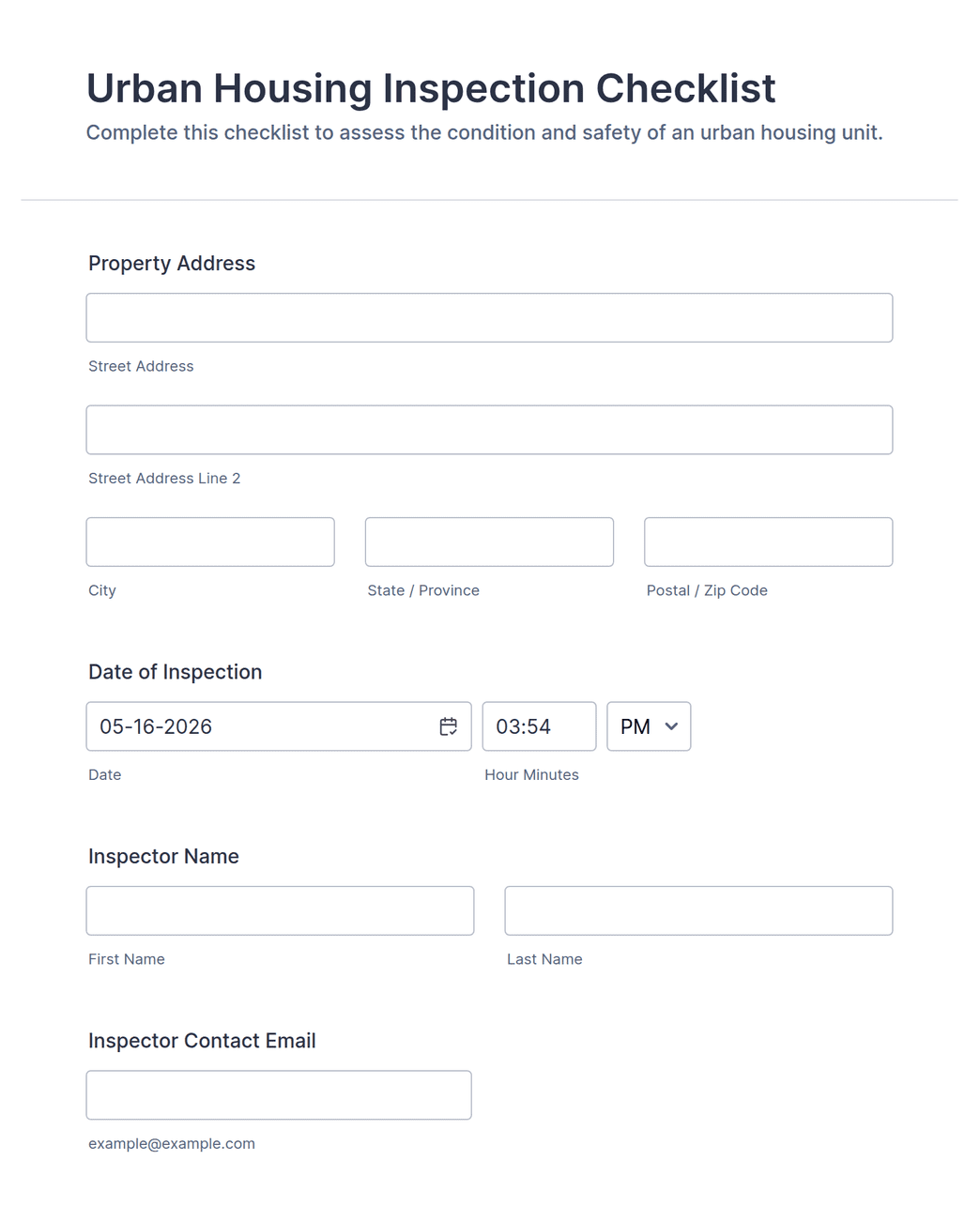 Urban Housing Inspection Checklist Form Template | Jotform