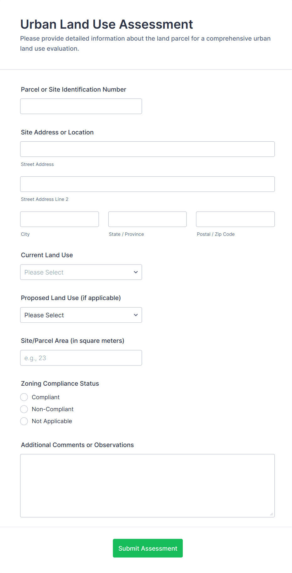 Urban Land Use Assessment Form Template | Jotform