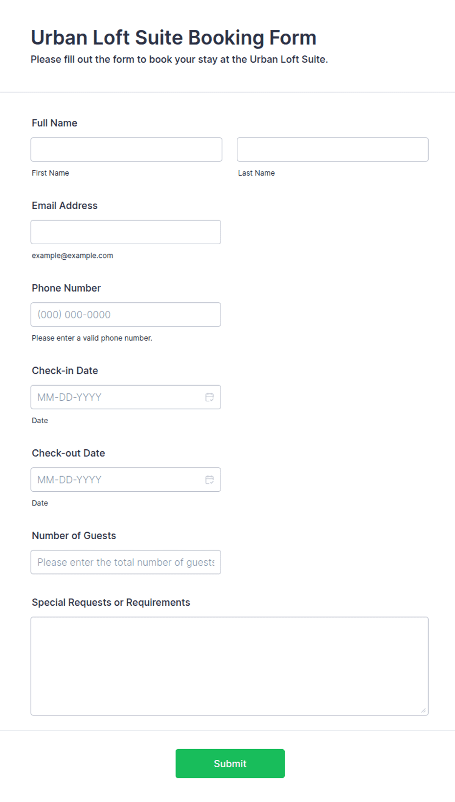 Urban Loft Suite Booking Form Template | Jotform
