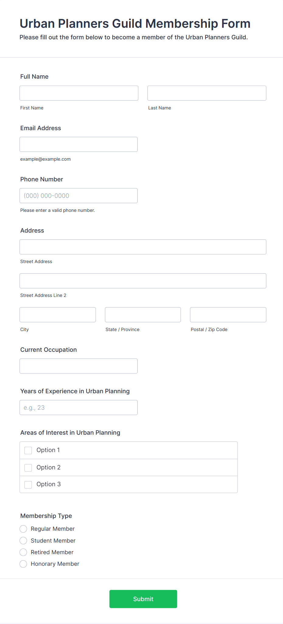 Urban Planners Guild Membership Form Template | Jotform