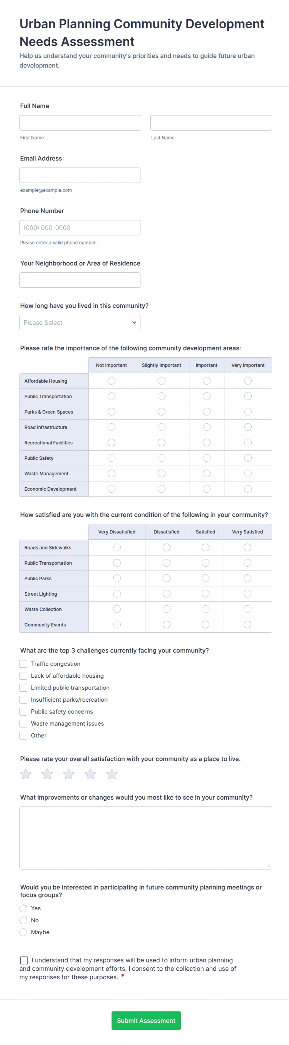 Urban Planning Community Development Needs Assessment Form Template ...