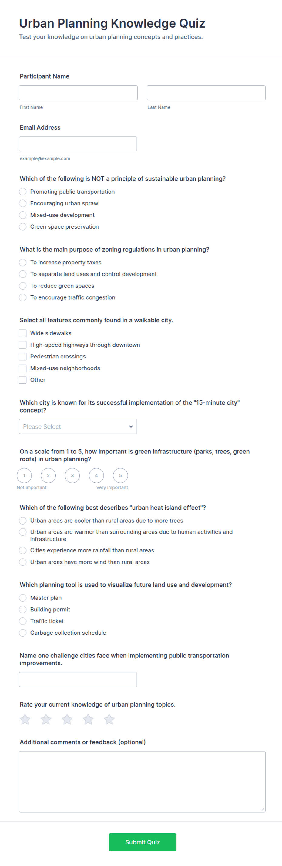 Urban Planning Knowledge Quiz Form Template | Jotform