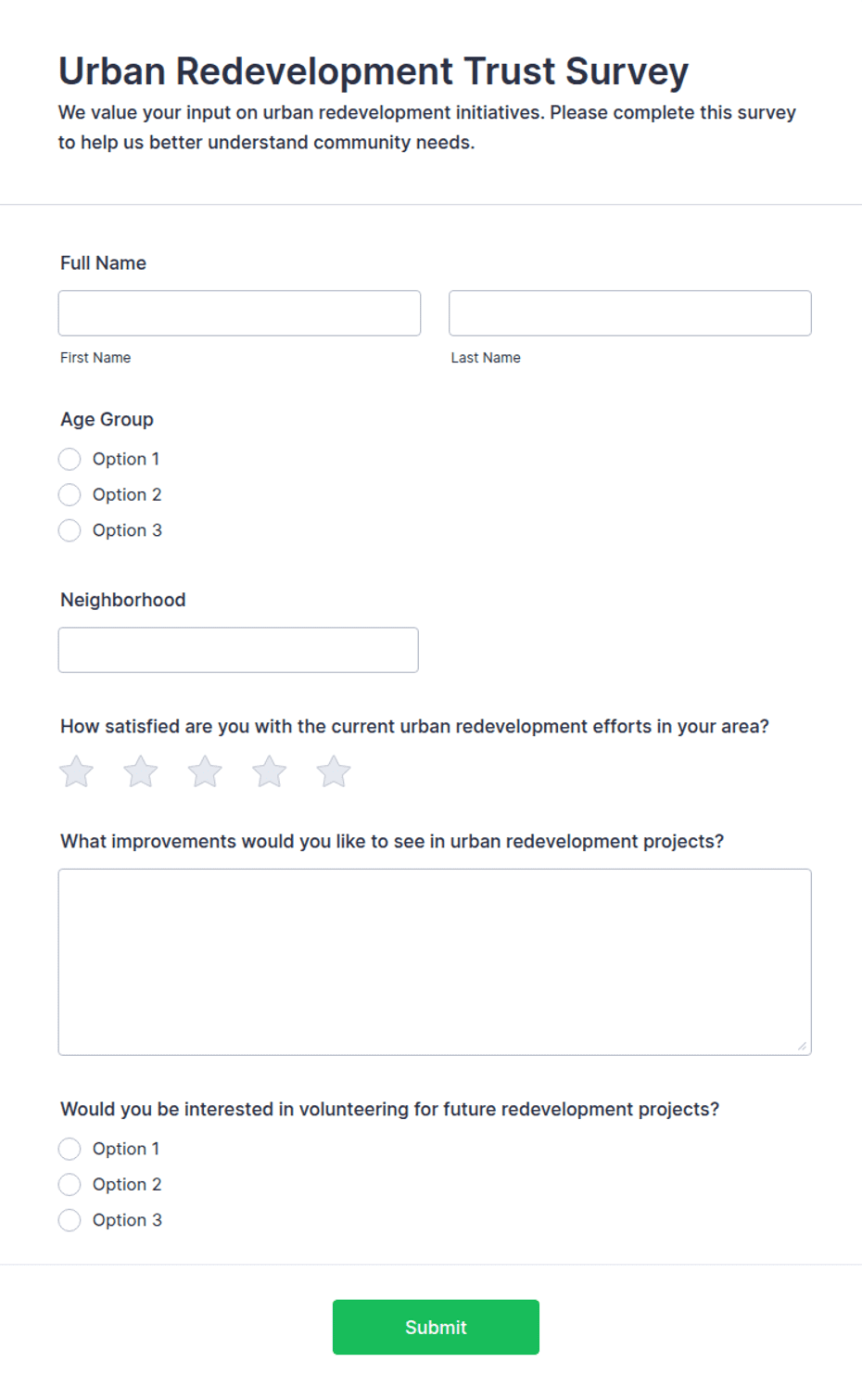 Urban Redevelopment Trust Survey Form Template | Jotform