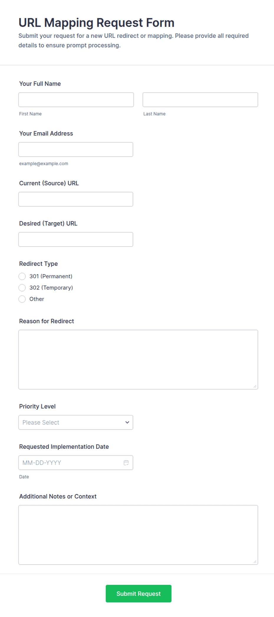 URL Mapping Request Form Template | Jotform