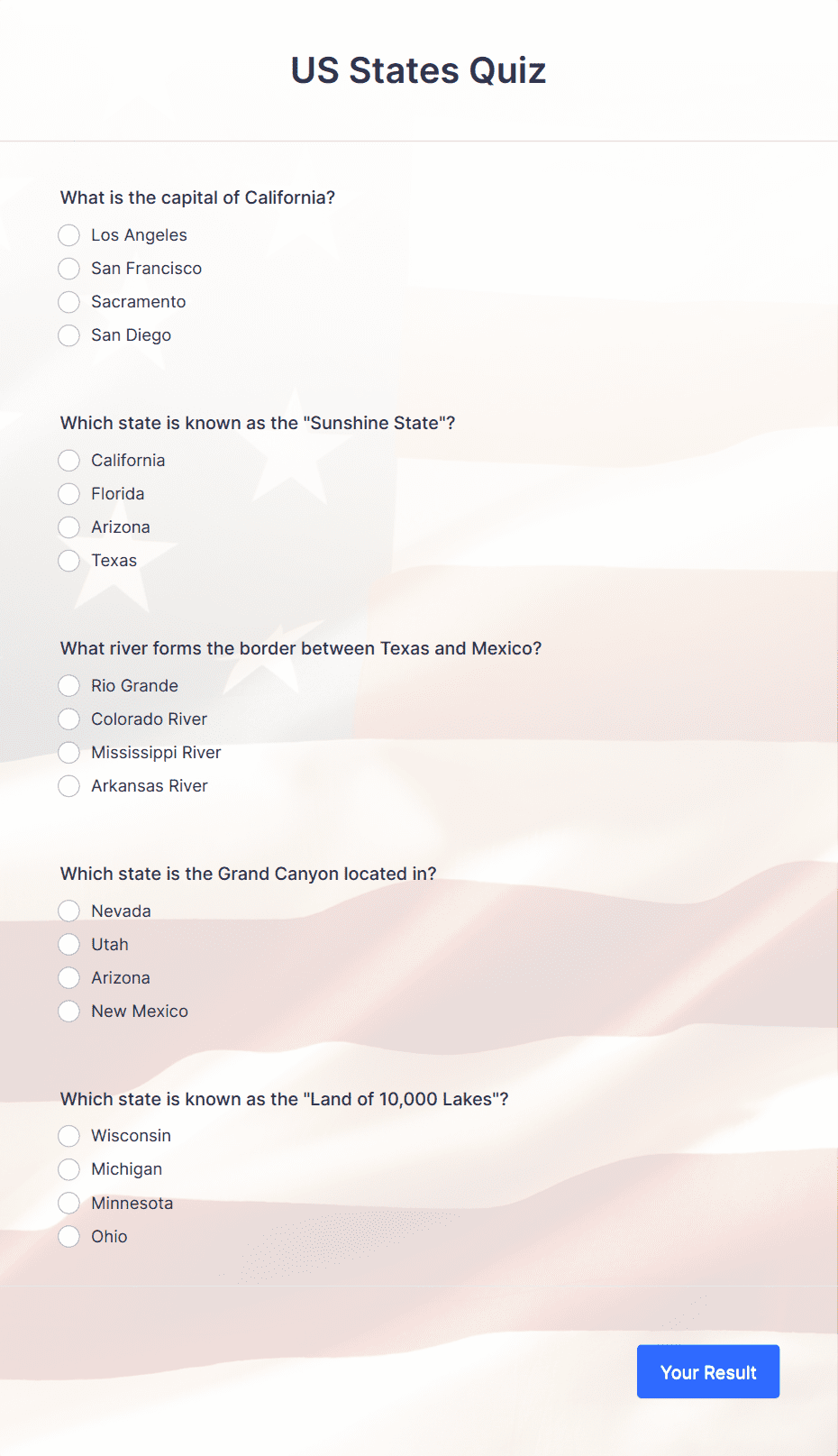 US States Quiz Form Template | Jotform