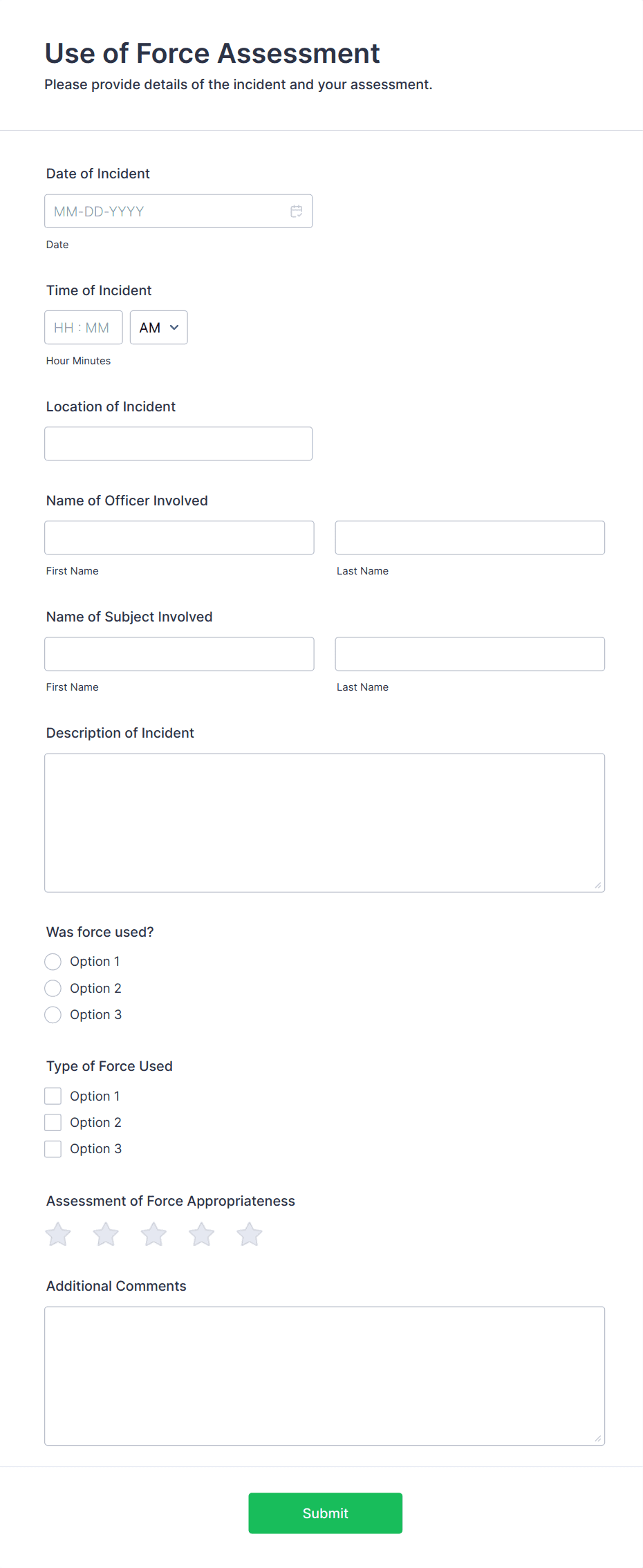 Use of Force Assessment Form Template | Jotform