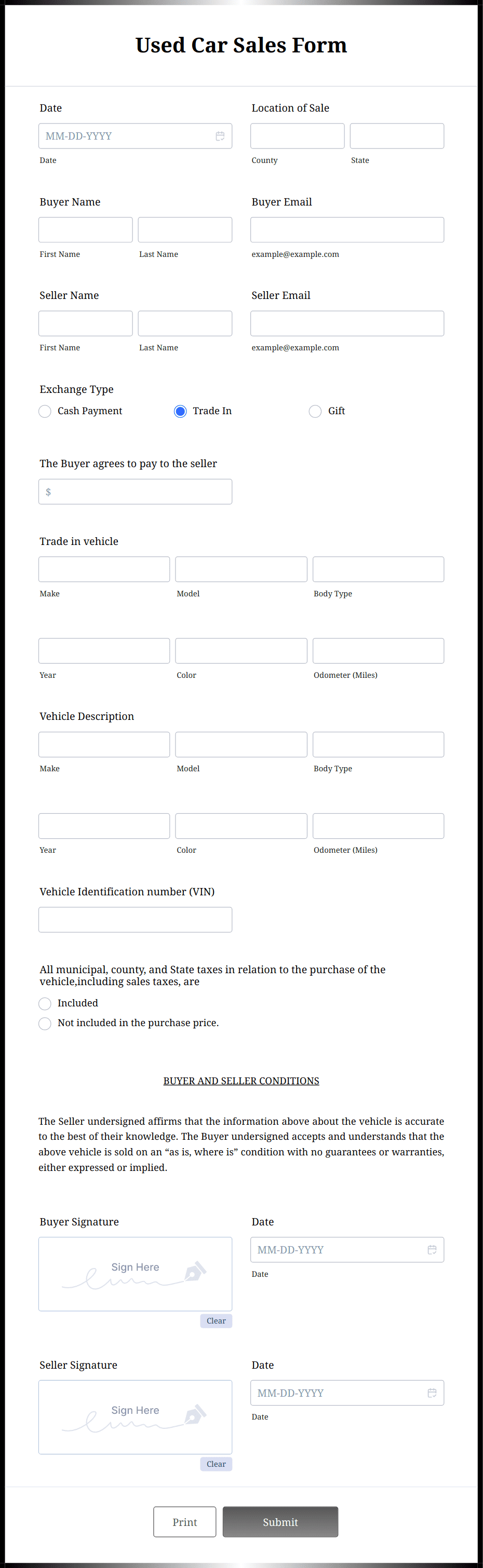 Used Car Sales Form Template | Jotform