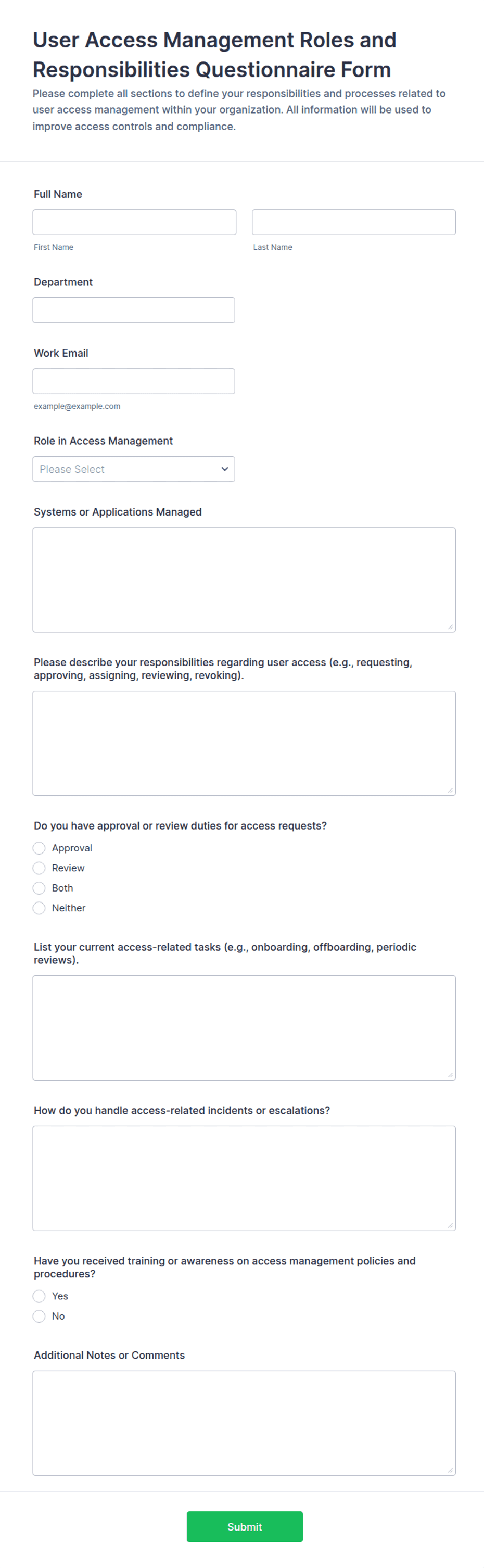 User Access Management Roles and Responsibilities Form Template | Jotform