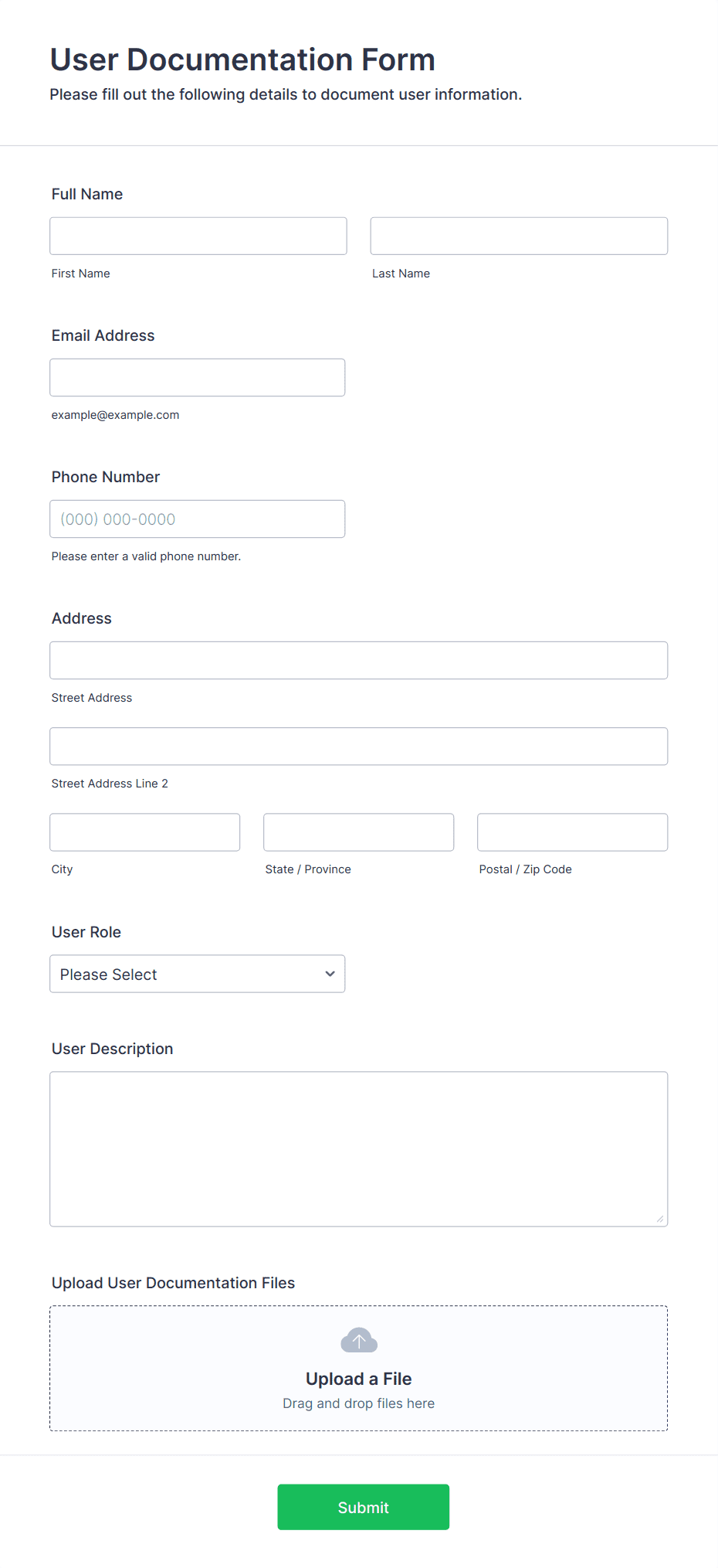 User Documentation Form Template | Jotform