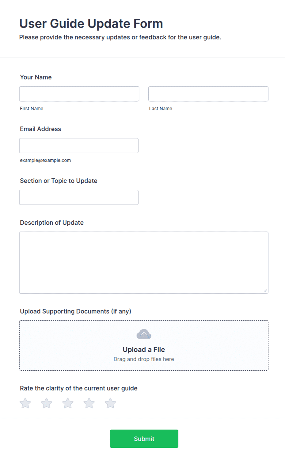 User Guide Update Form Template | Jotform