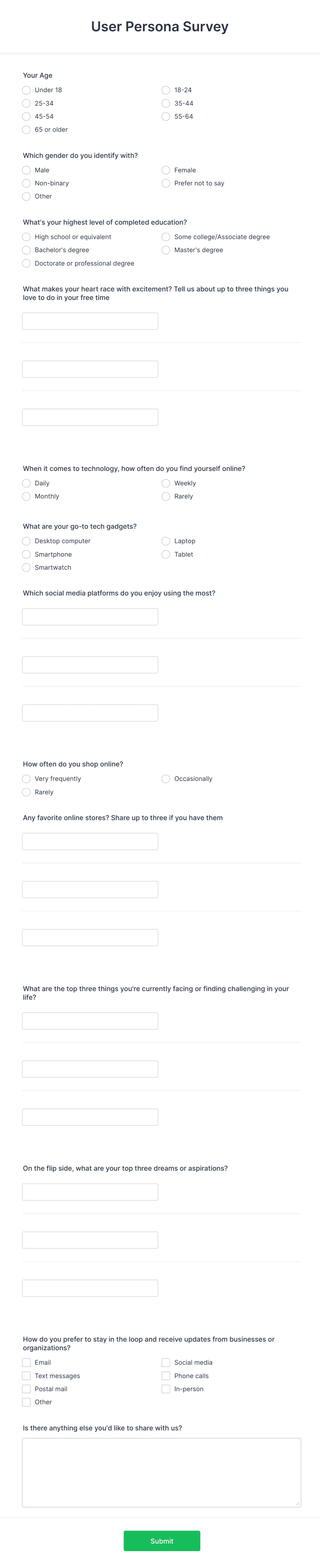 User Persona Survey Form Template | Jotform