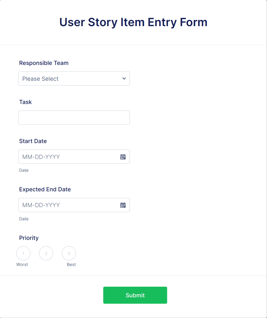 User Story Item Entry Form Template | Jotform