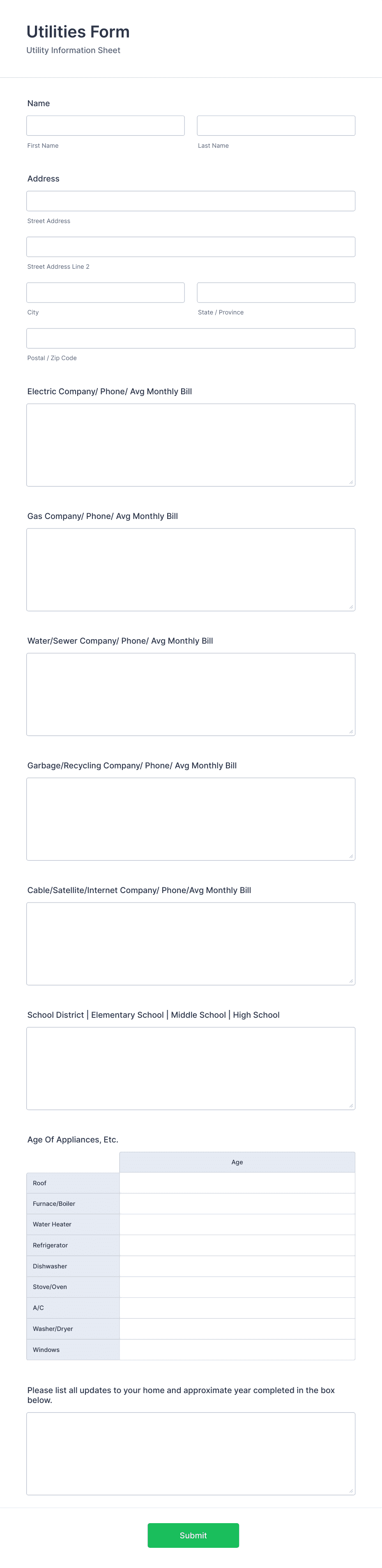 Utilities Form Template | Jotform