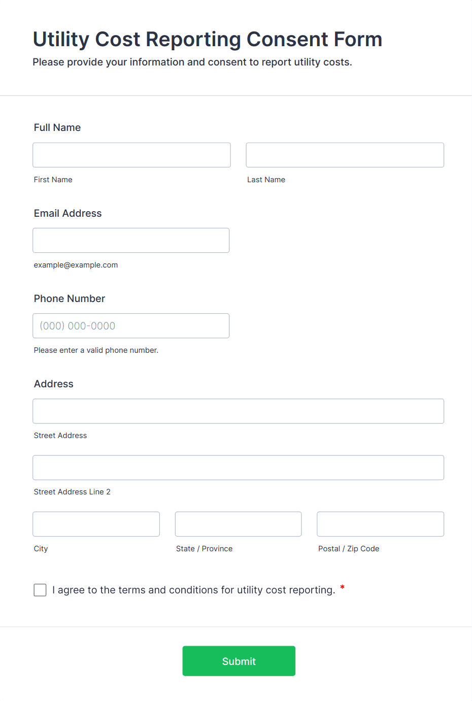 Utility Cost Reporting Consent Form Template | Jotform