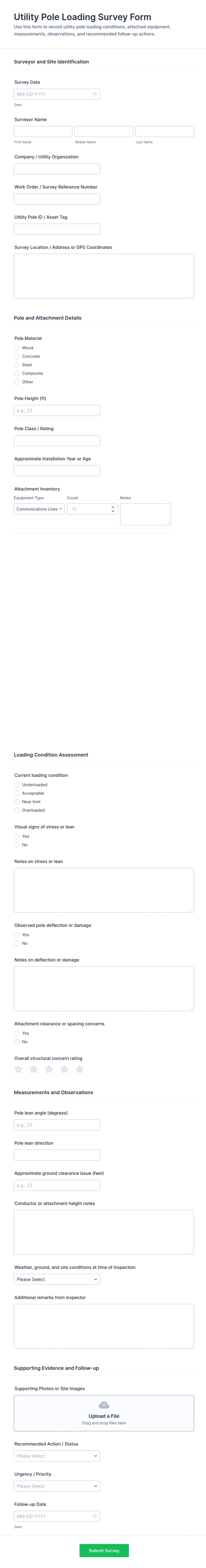 Utility Pole Loading Survey Form Template | Jotform