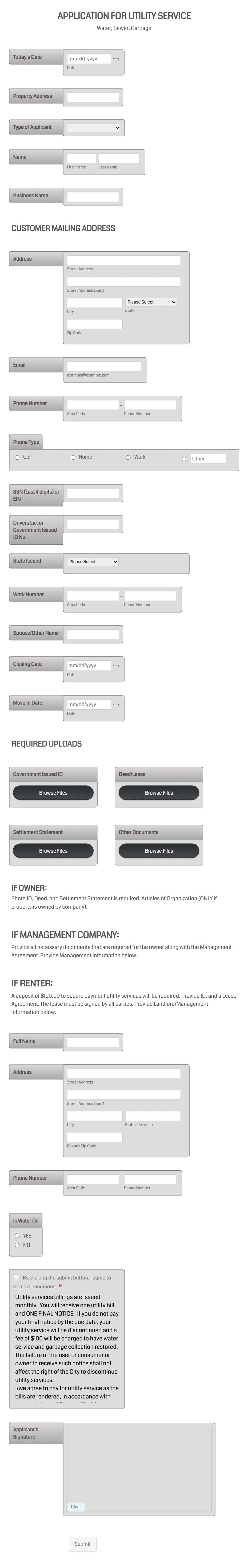 Utility Service Application Form Template | Jotform