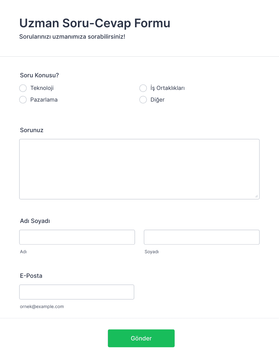 Uzman Soru-Cevap Form Şablonu | Jotform