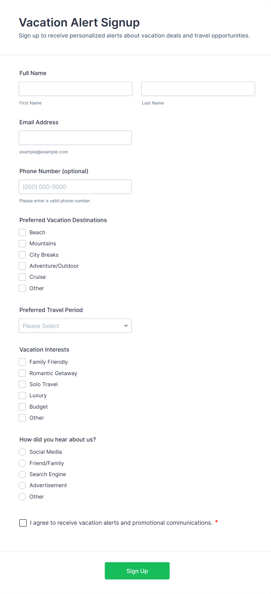 Vacation Alert Signup Form Template | Jotform
