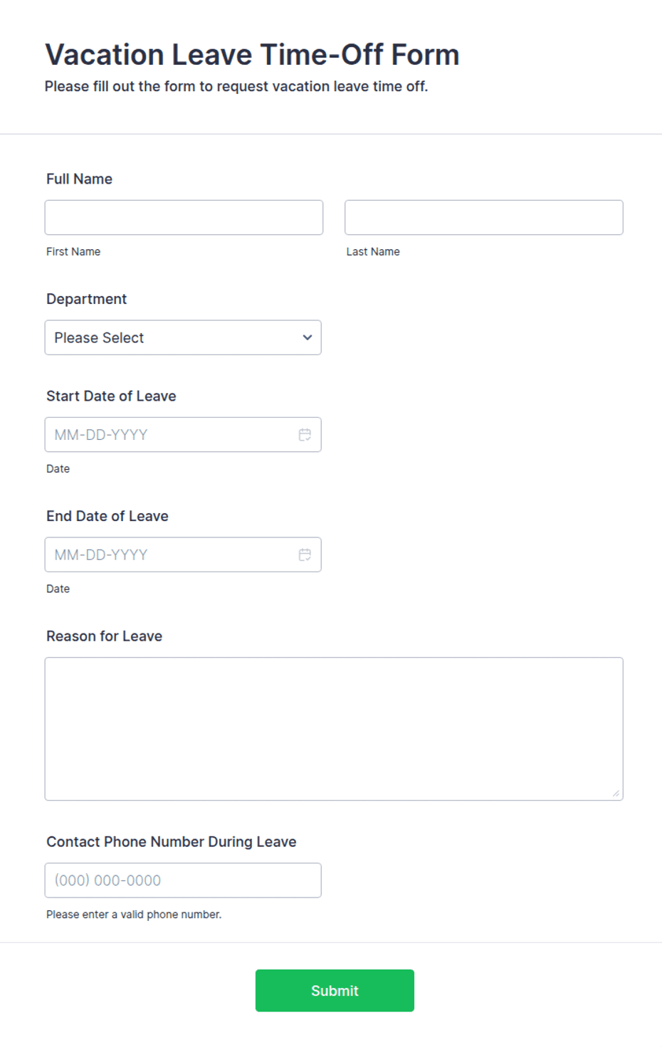 Vacation Leave Time-Off Form Form Template | Jotform