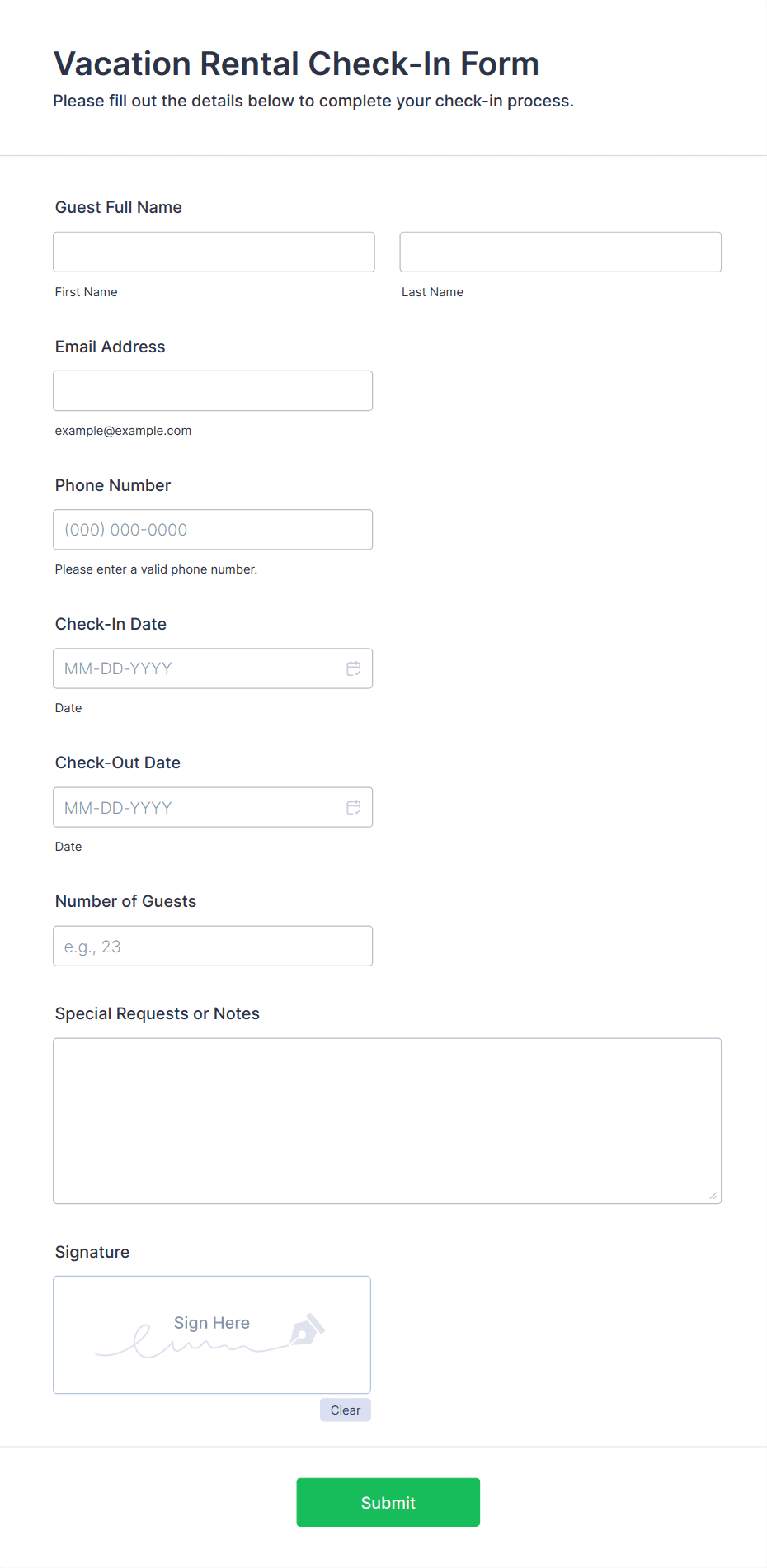 Vacation Rental Check-In Form Template | Jotform