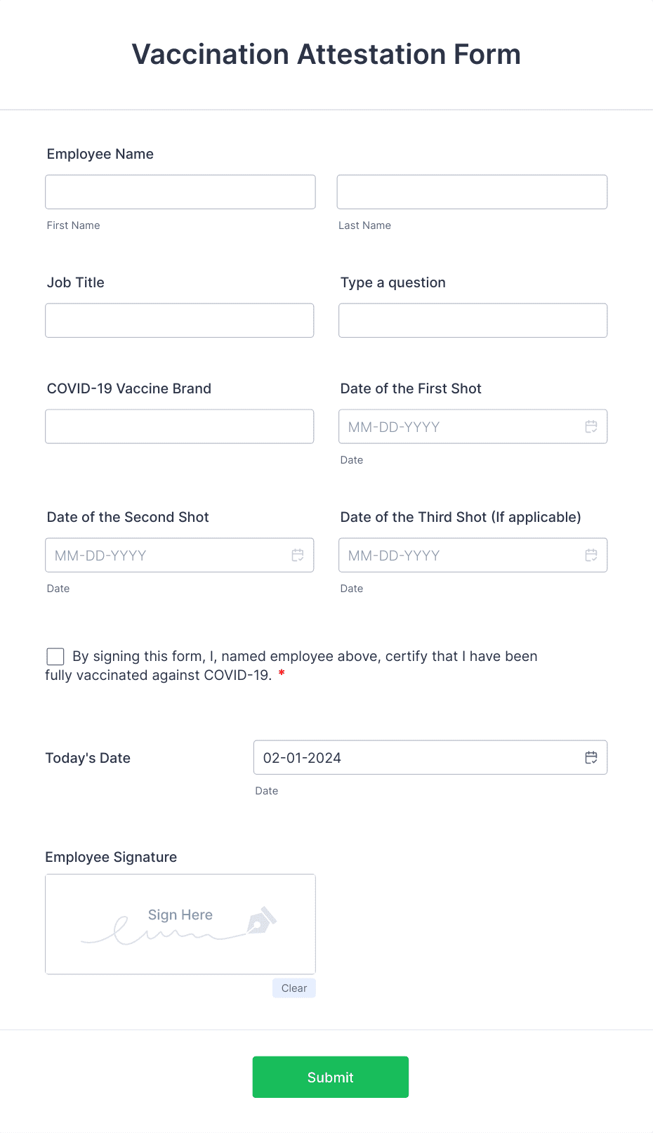 Vaccination Attestation Form Template | Jotform