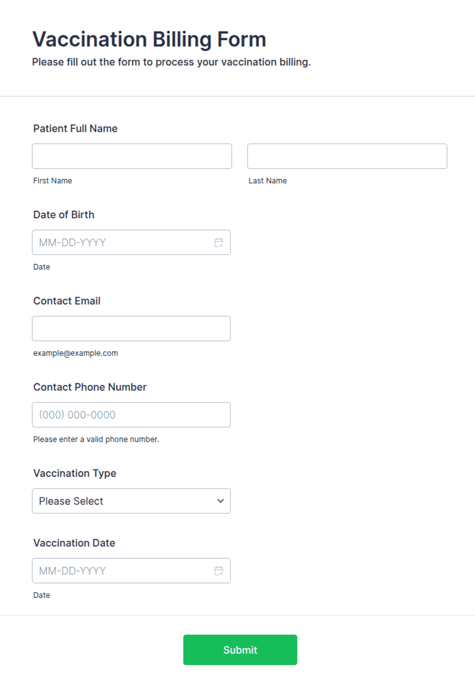 Vaccination Billing Form Template | Jotform