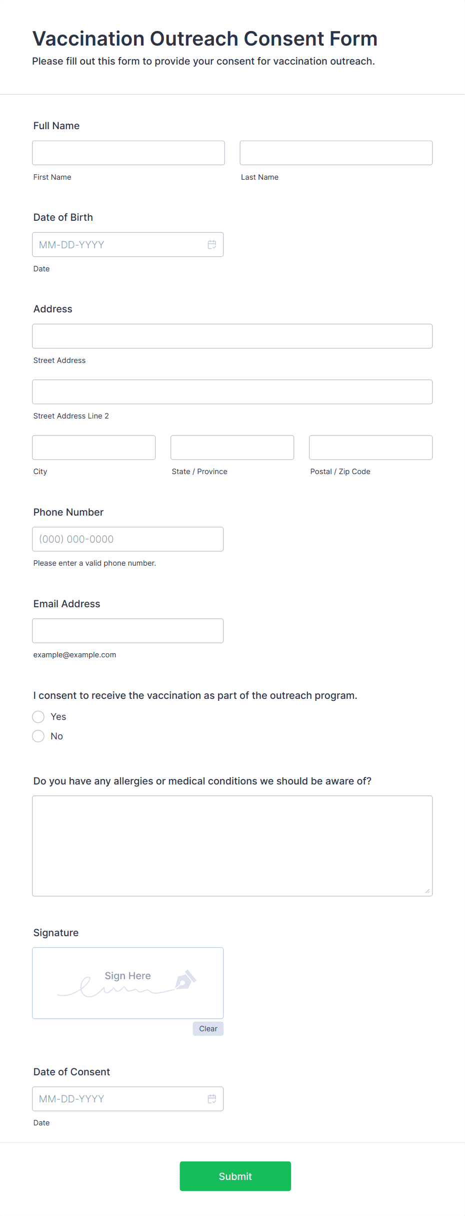 Vaccination Outreach Consent Form Template | Jotform