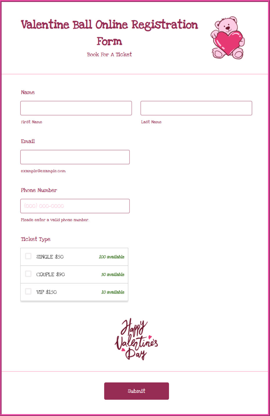 Valentine Ball Online Registration Form Template | Jotform