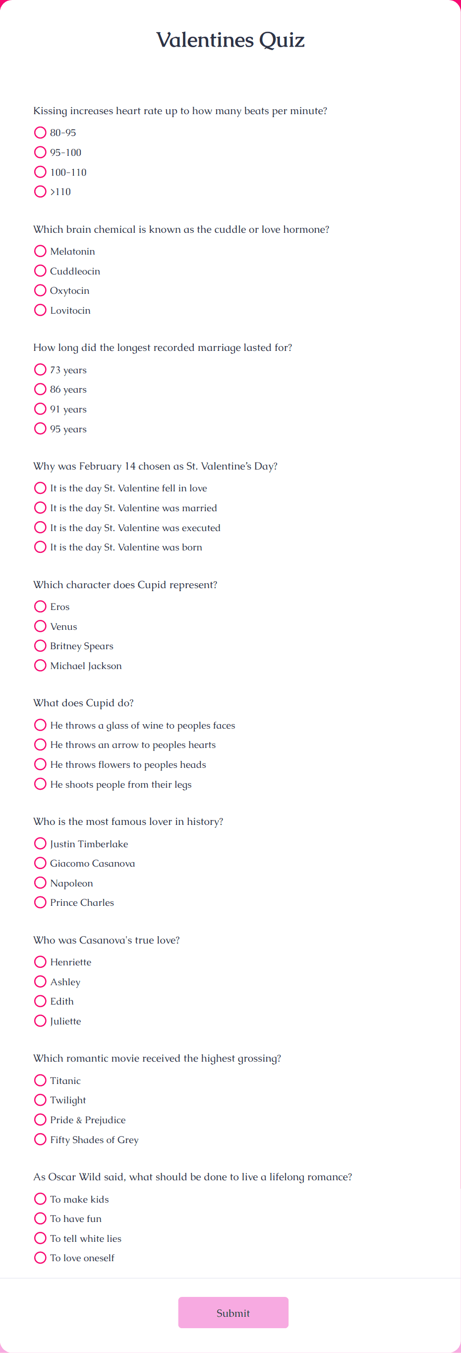 Valentines Quiz Form Template | Jotform