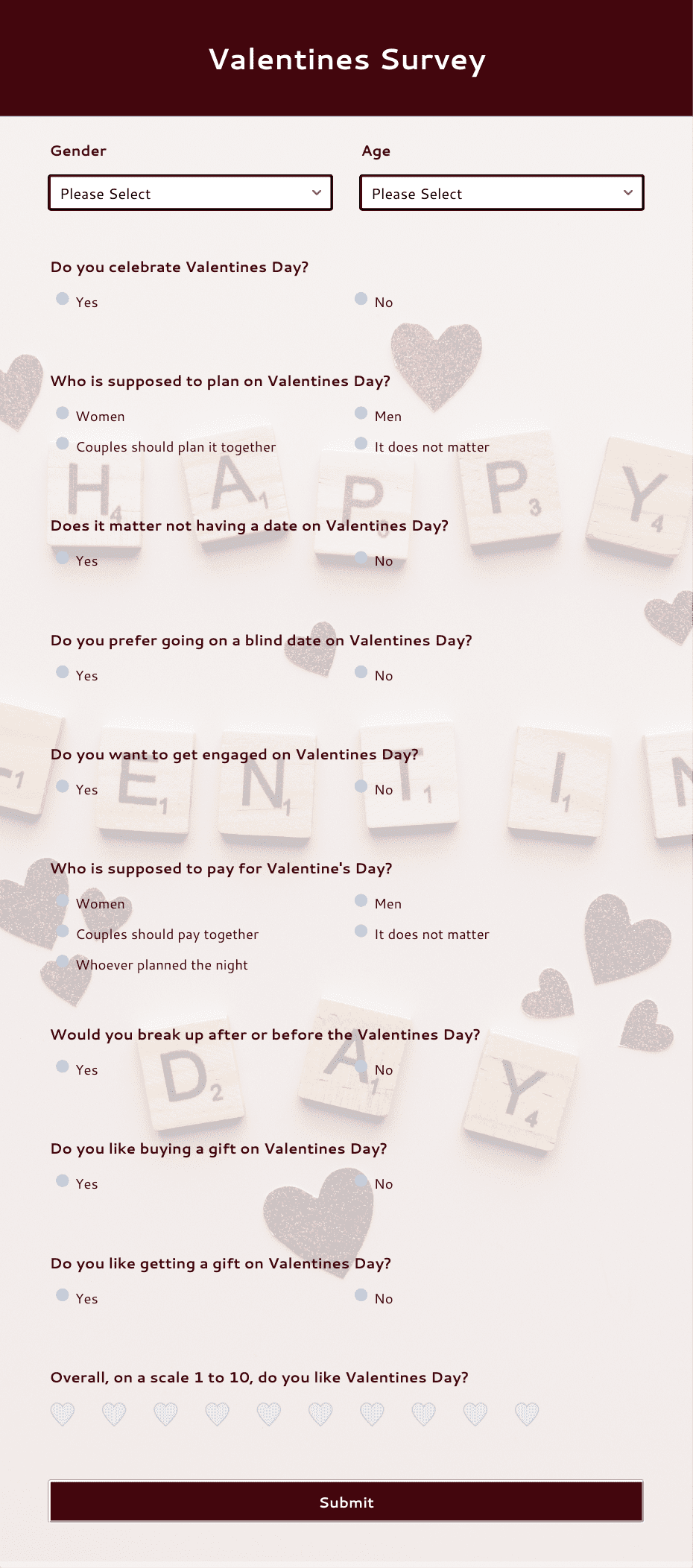 Valentines Survey Form Template | Jotform