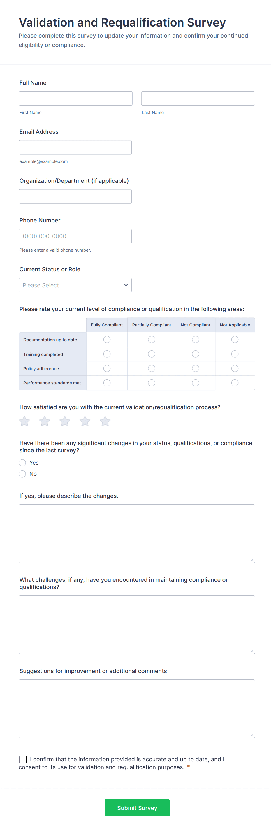 Validation and Requalification Survey Form Template | Jotform