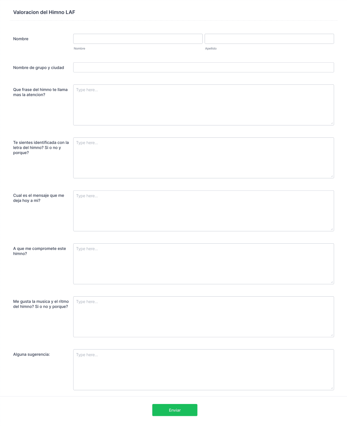 Valoracion Himno LAF Plantilla de formulario | Jotform