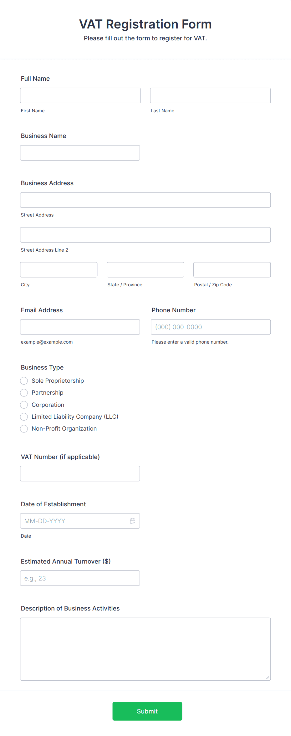 VAT Registration Form Template | Jotform