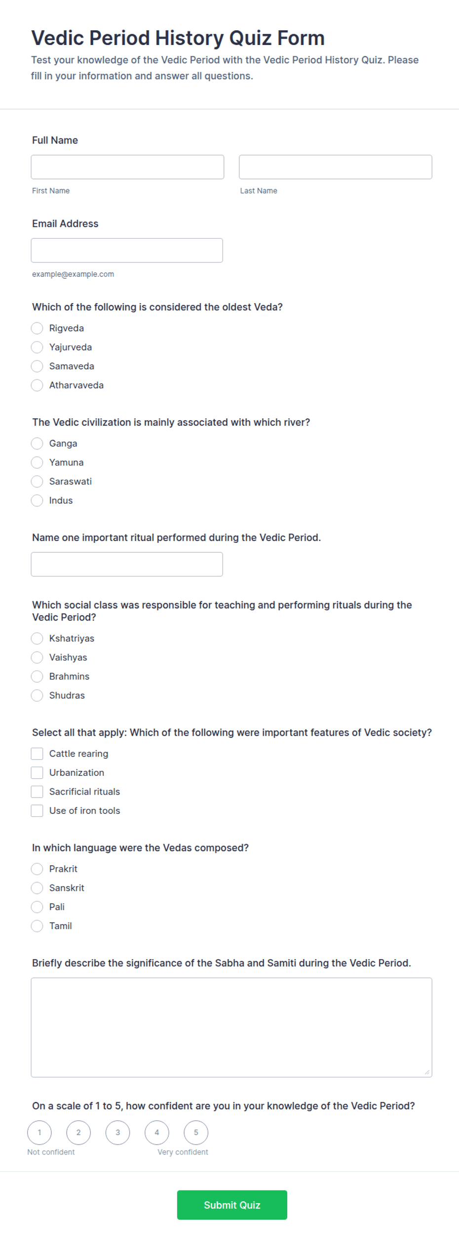 Vedic Period History Quiz Form Template | Jotform