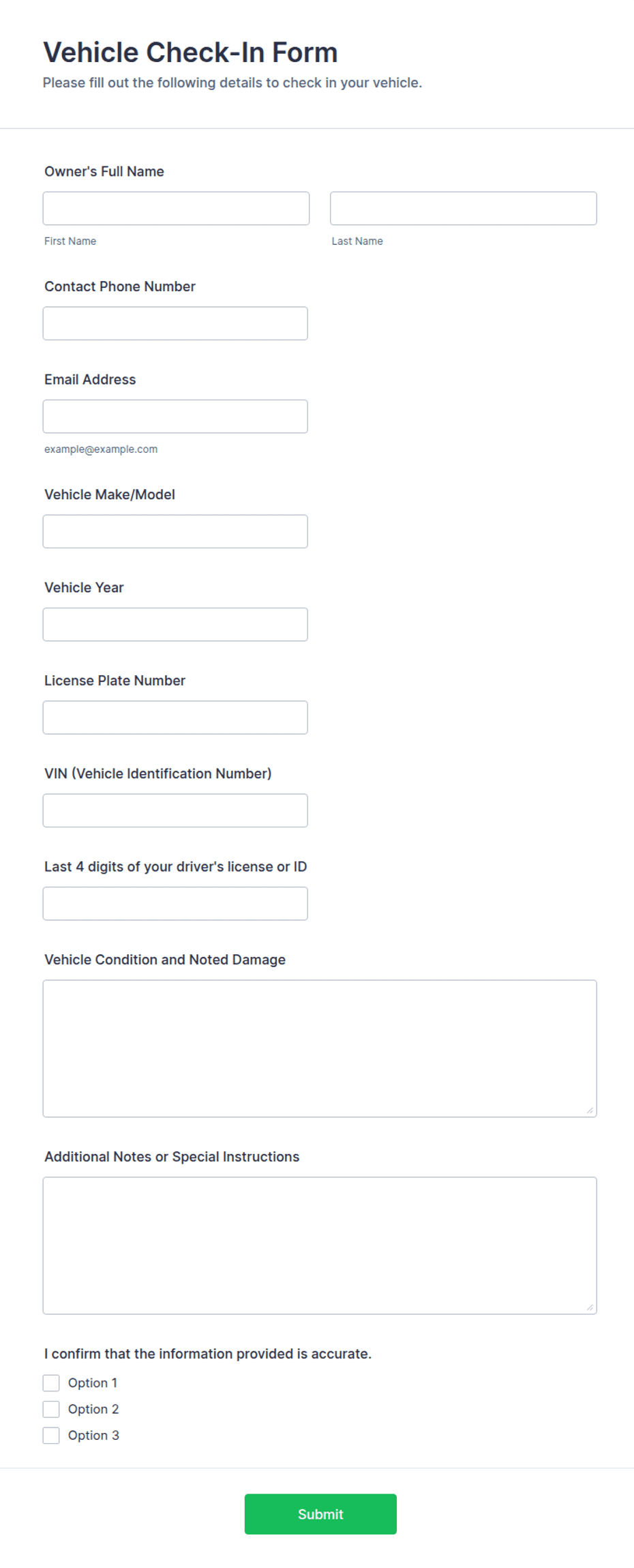 Vehicle Check-In Form Template | Jotform
